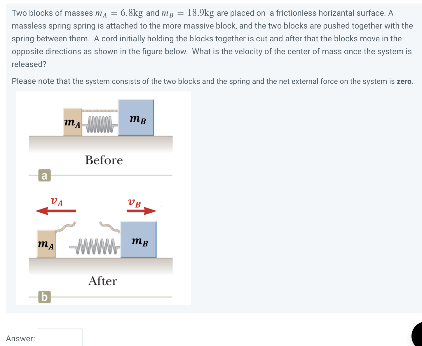 Solved Two blocks of masses mA=6.8 kg and mB=18.9 kg are | Chegg.com