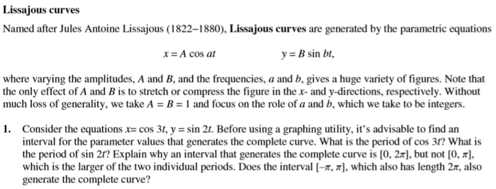 Solved Lissajous curves Named after Jules Antoine Lissajous | Chegg.com