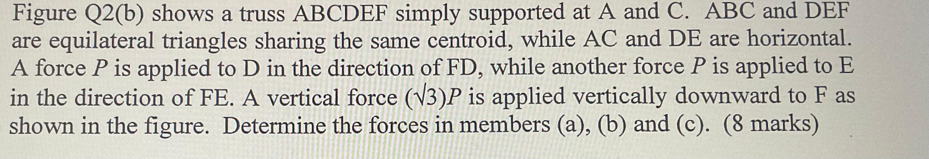Solved a Figure Q2(b) shows a truss ABCDEF simply supported | Chegg.com