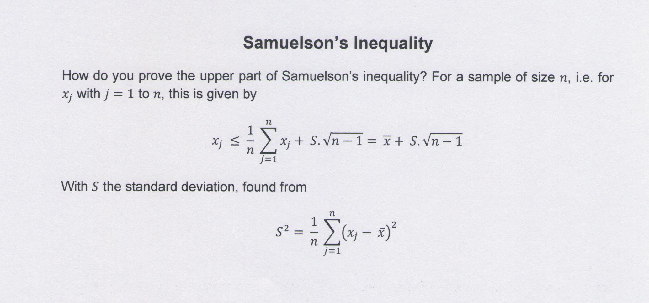 Solved Samuelson's Inequality How do you prove the upper | Chegg.com