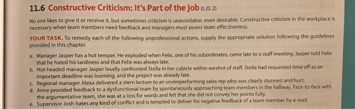 Solved 11.6 Constructive Criticism: It's Part of the Job | Chegg.com