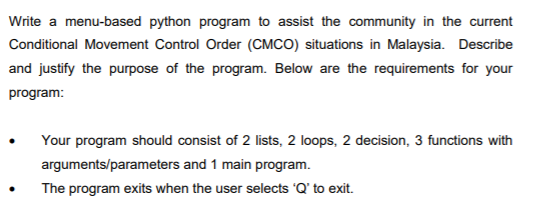 Solved Write a menu-based python program to assist the | Chegg.com