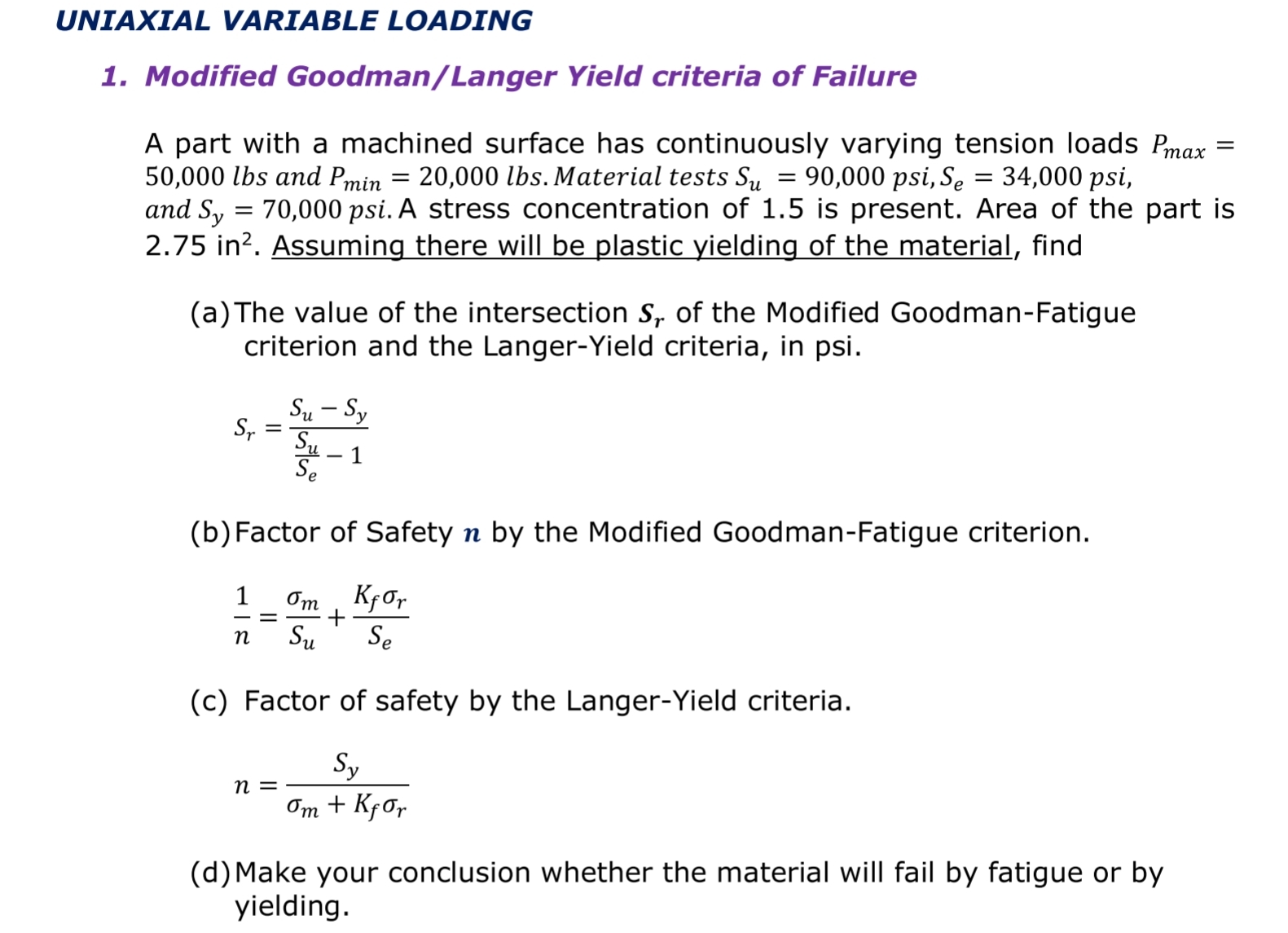 Solved Modified Goodman/Langer Yield criteria of Failure A | Chegg.com