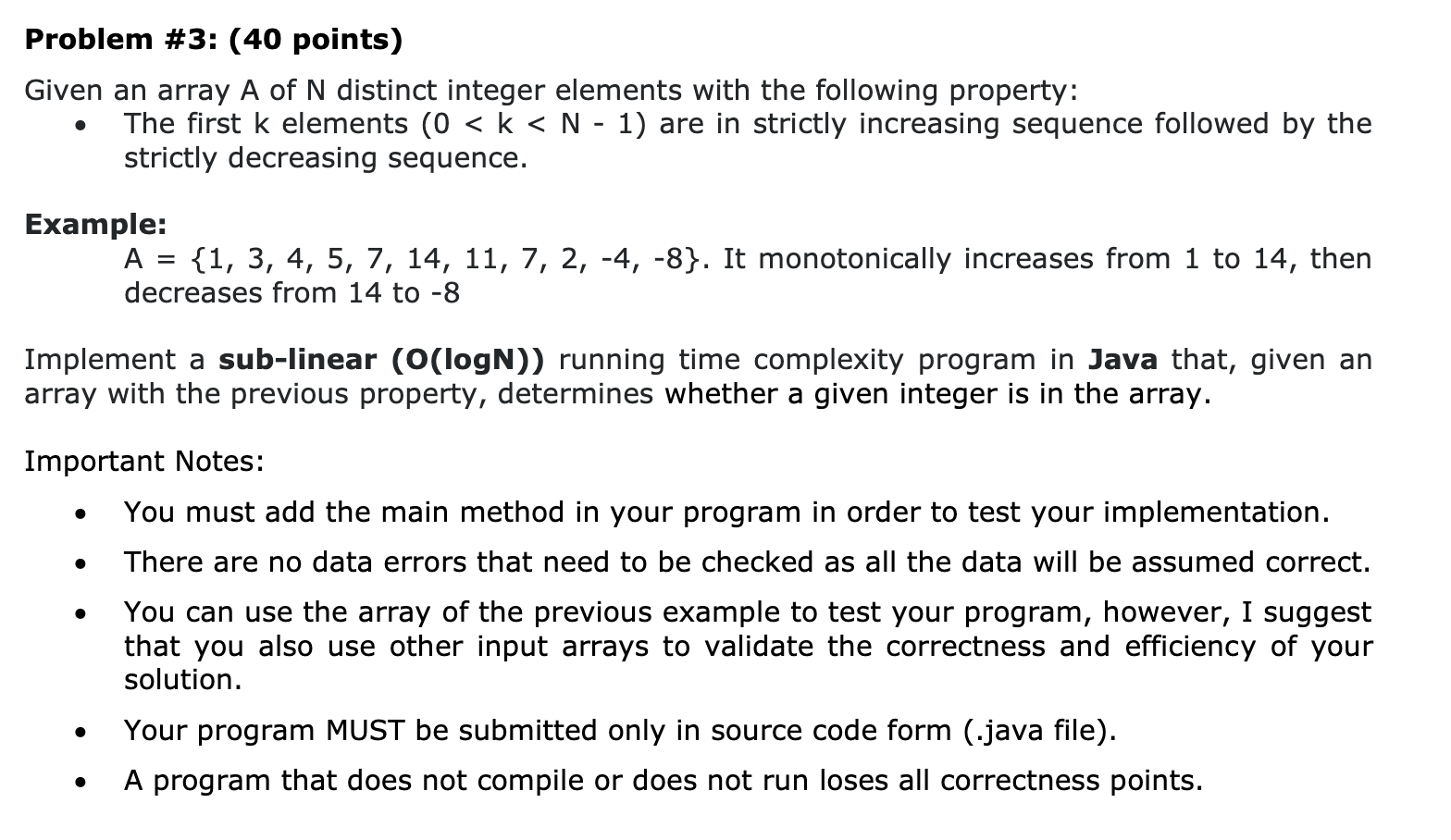 Solved Problem #3: (40 points) Given an array A of N | Chegg.com