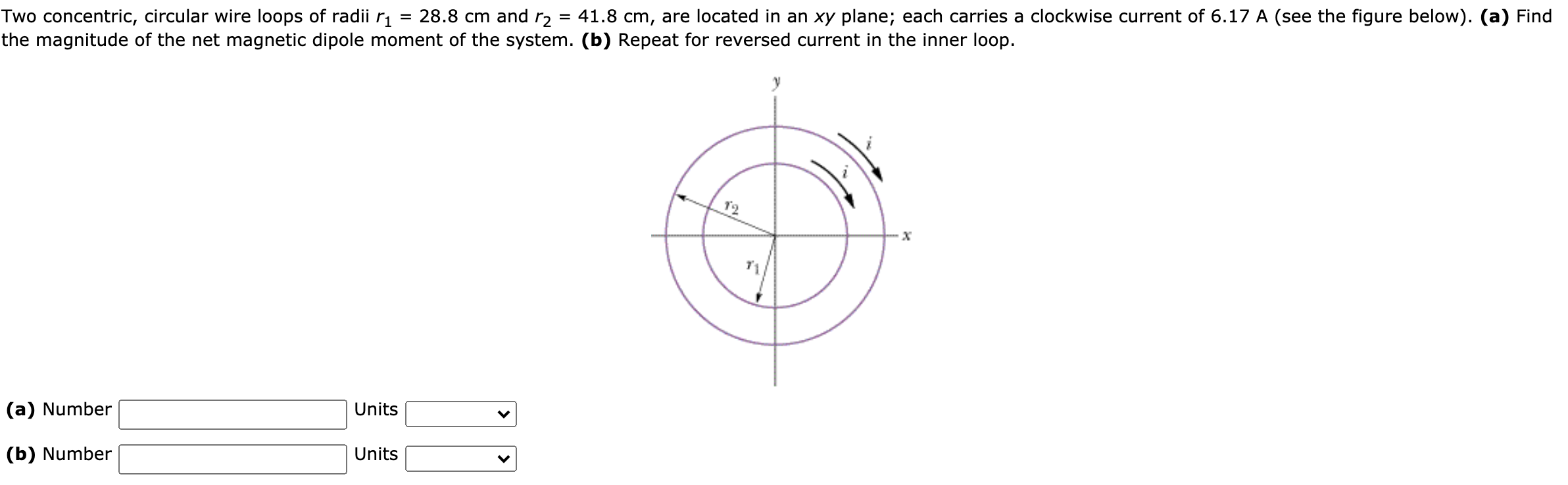 Solved Two concentric, circular wire loops of radii r1 28.8 | Chegg.com