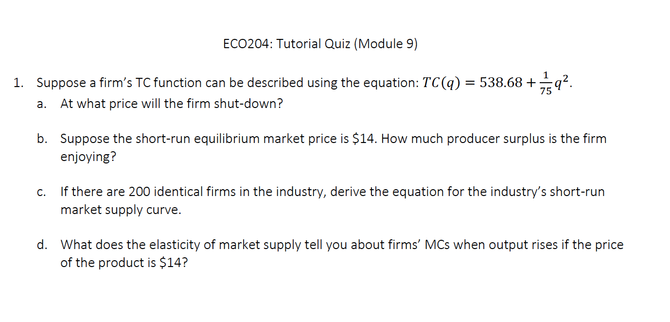 Solved Suppose a firm’s TC function can be described using | Chegg.com