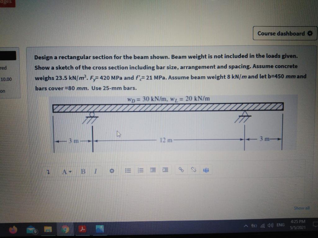 Solved Course dashboard red 10.00 Design a rectangular | Chegg.com