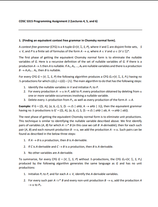 COSC 5315 Programming Assignment 2 (Lectures 4, 5, | Chegg.com