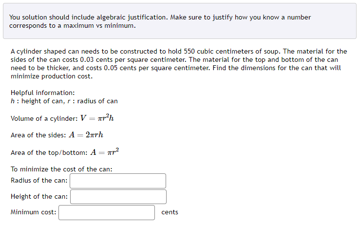 Solved You solution should include algebraic justification. | Chegg.com