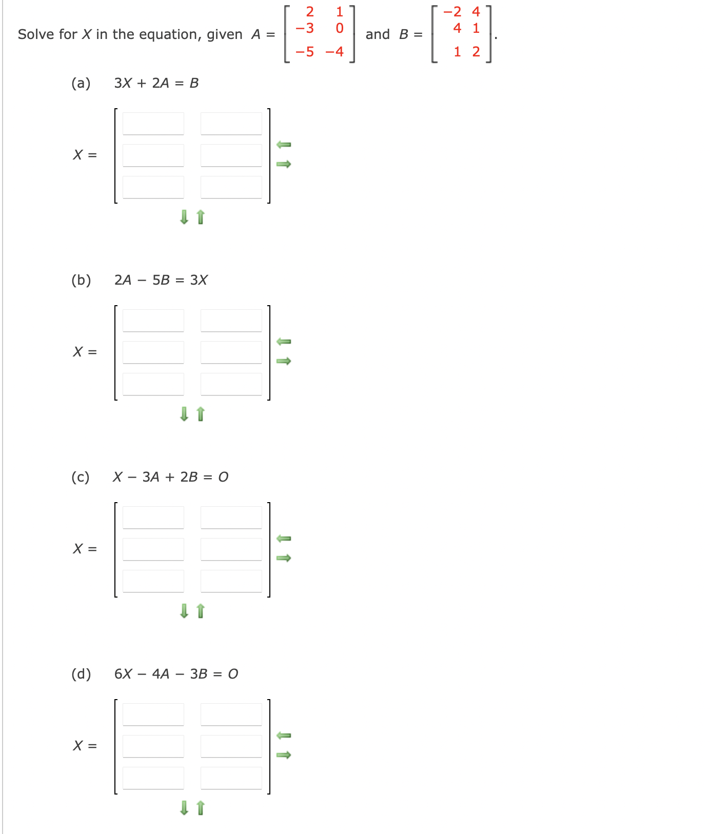 Solved Solve for x ﻿in the equation, given A=[21-30-5-4] | Chegg.com