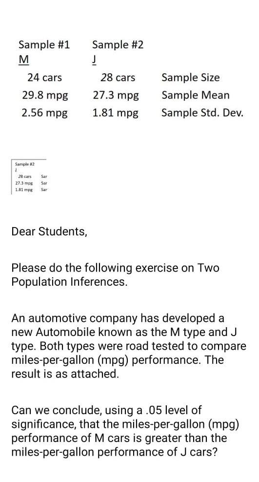 Solved Please do the following exercise on Two Population | Chegg.com