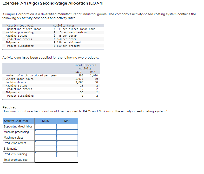 Solved Exercise 7-4 (Algo) Second-Stage Allocation [LO7-4] | Chegg.com