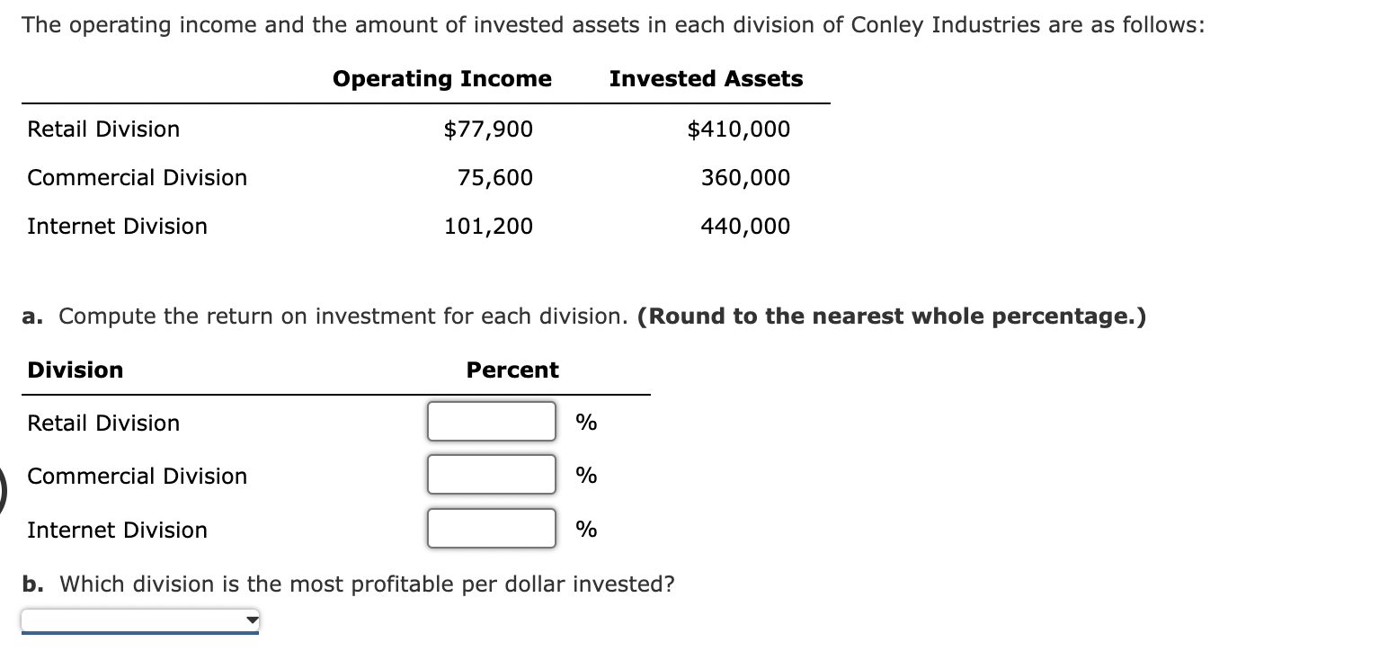 Solved a. Compute the return on investment for each | Chegg.com