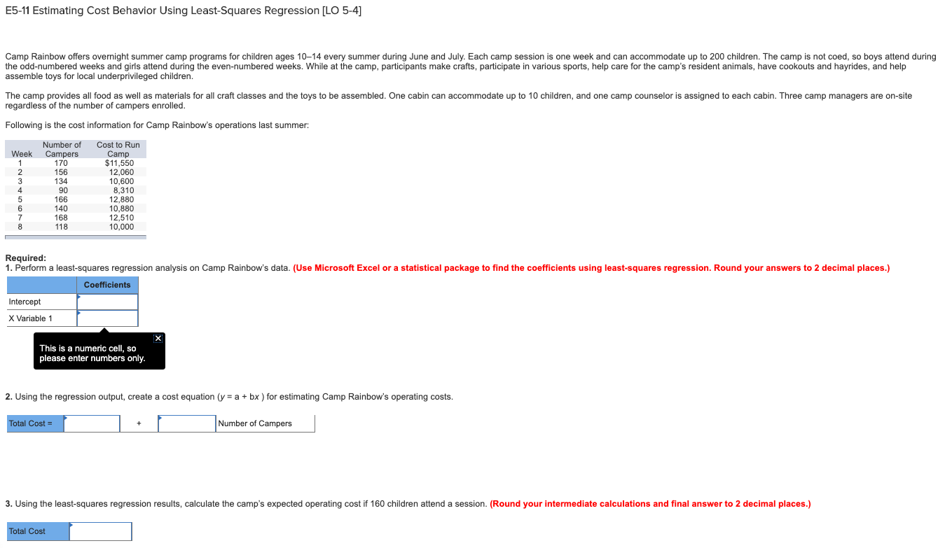 Solved E5-11 Estimating Cost Behavior Using Least-Squares | Chegg.com