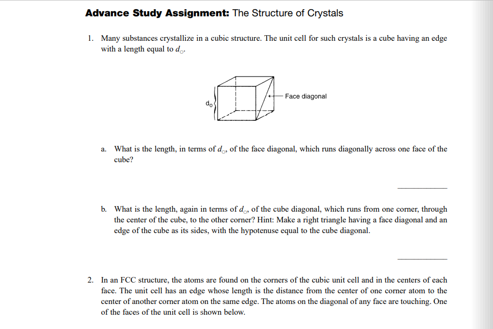 Solved Advance Study Assignment: The Structure of Crystals | Chegg.com