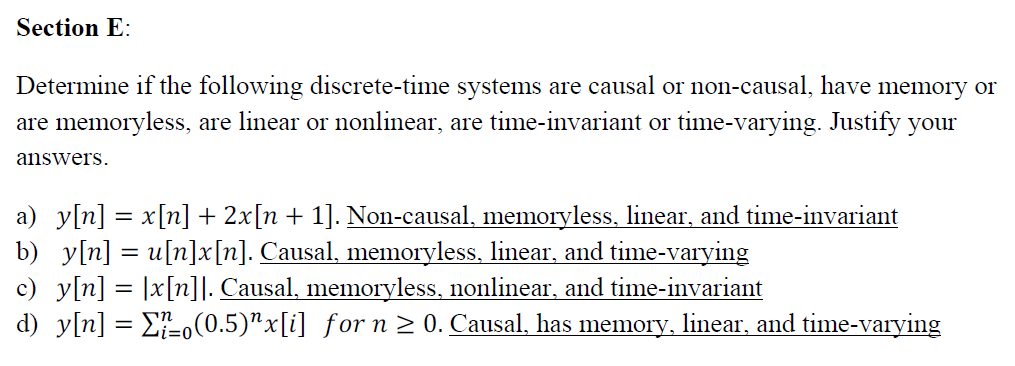 Solved Section E: Determine if the following discrete-time | Chegg.com