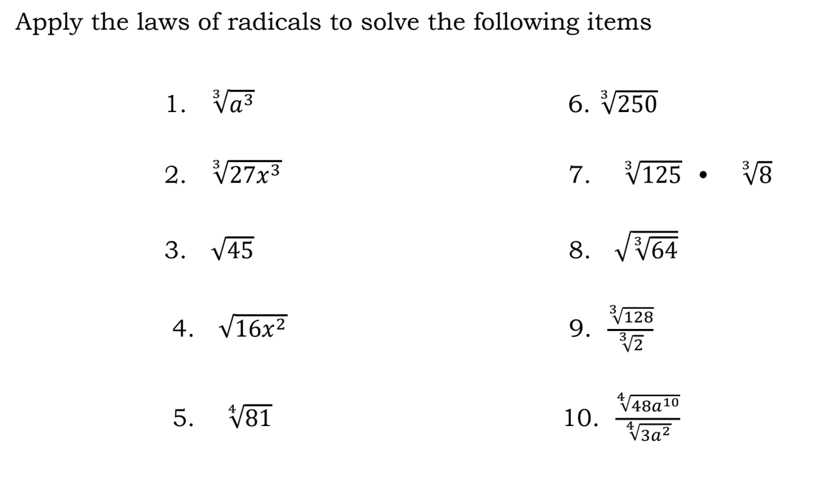 Solved Apply the laws of radicals to solve the following | Chegg.com