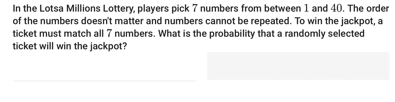 Solved In the Lotsa Millions Lottery, players pick 7 numbers | Chegg.com