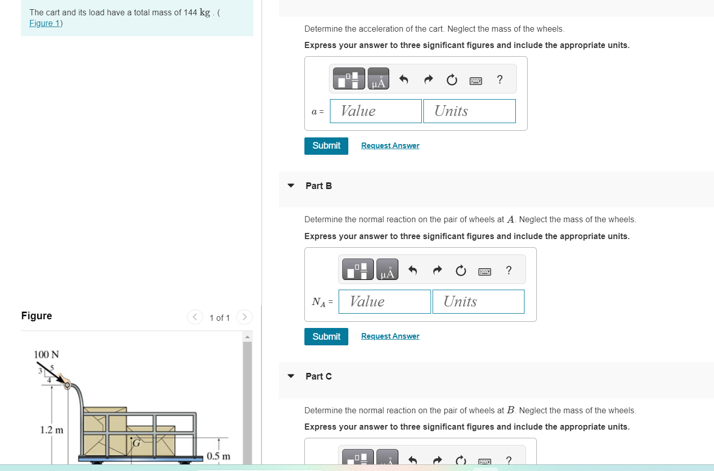 The cart and its load have a total mass of | Chegg.com