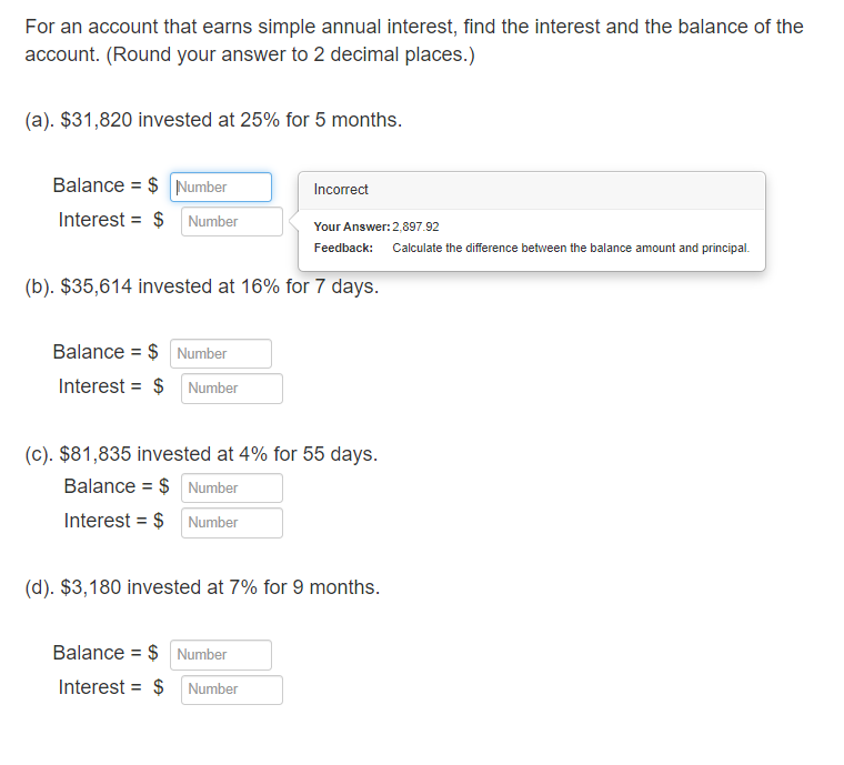 Solved For an account that earns simple annual interest, | Chegg.com