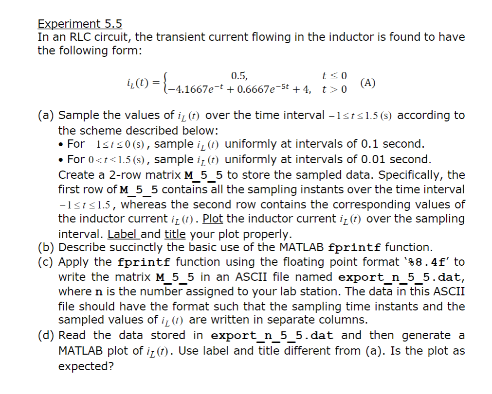 Solved Experiment 5.5 In an RLC circuit, the transient | Chegg.com