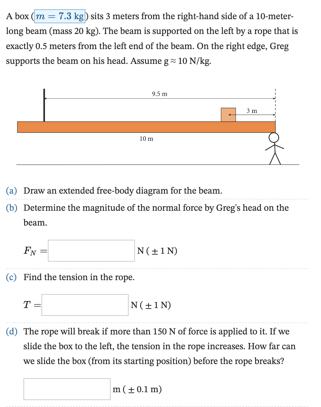 Solved A box (m=7.3 kg) sits 3 meters from the right-hand | Chegg.com