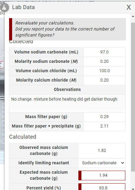 Solved A Lab Data DU X Reevaluate your calculations. Did you | Chegg.com