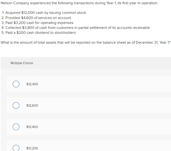 Solved Nelson Company experienced the following transactions | Chegg.com