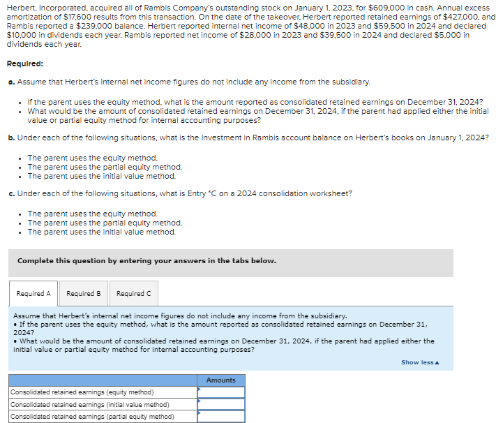 Solved Herbert, Incorporated, acquired all of Rambis | Chegg.com
