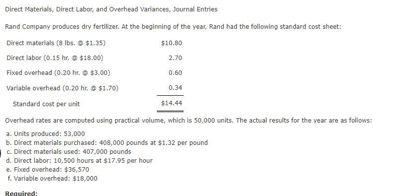 Solved Direct Materials, Direct Labor, and Overhead | Chegg.com