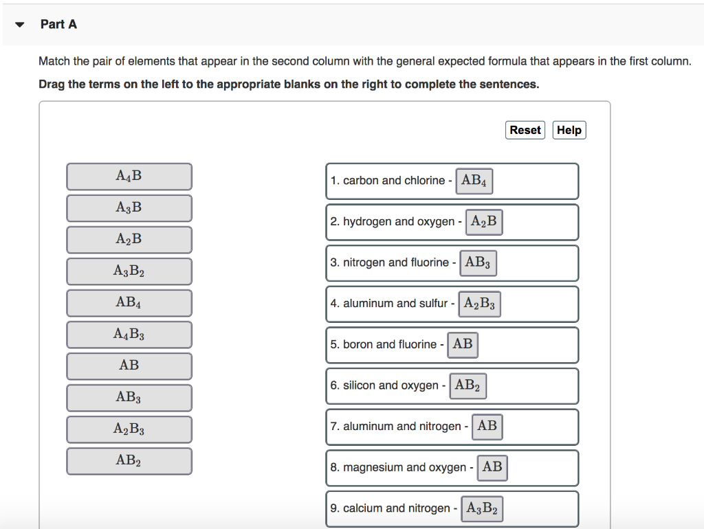 Solved Part A Match the pair of elements that appear in the | Chegg.com