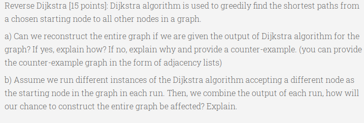 Solved Reverse Dijkstra [15 points]: Dijkstra algorithm is | Chegg.com