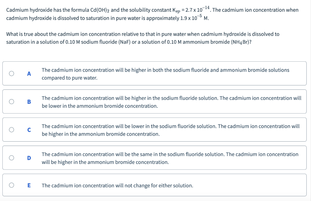 Solved Cadmium hydroxide has the formula Cd(OH)2 and the | Chegg.com