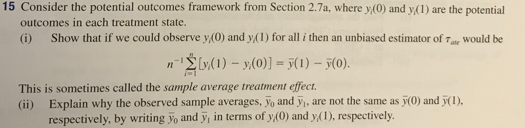15 Consider the potential outcomes framework from | Chegg.com