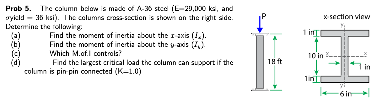 Solved X-section view 1 int Prob 5. The column below is made | Chegg.com