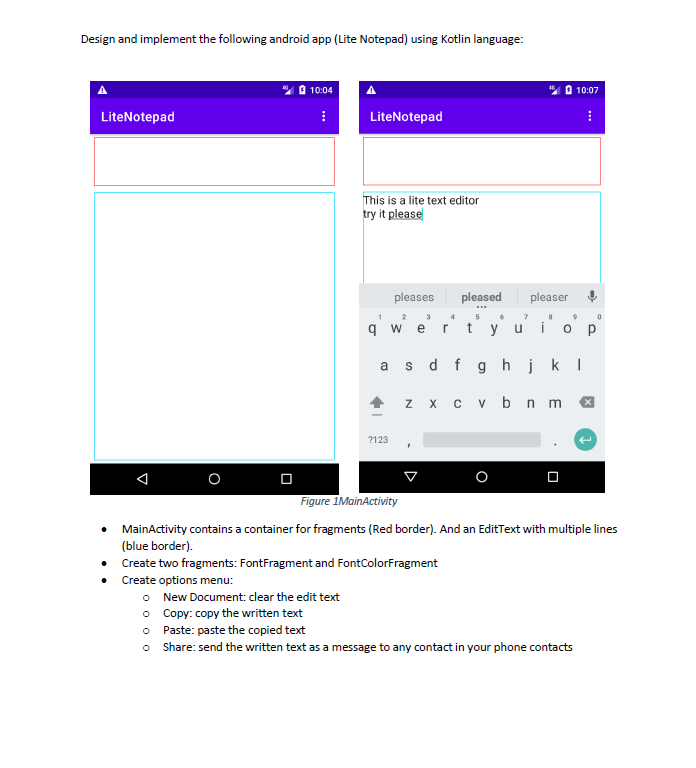 Design and implement the following android app (Lite | Chegg.com
