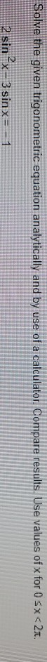 Solved Solve the given trigonometric equation analytically | Chegg.com