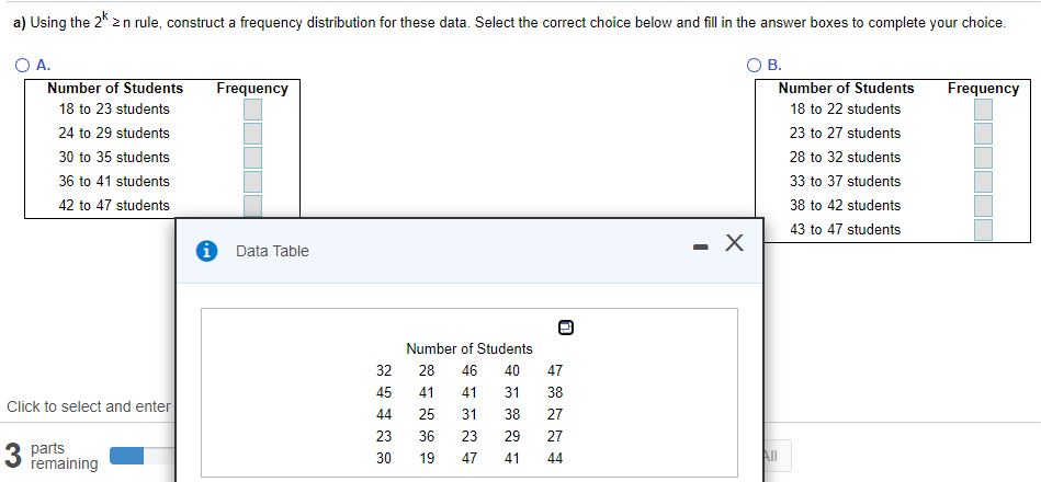 Solved a) Using the 2k 2n rule, construct a frequency | Chegg.com