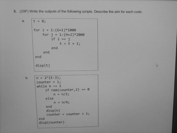 Solved 5. (20P) Write the outputs of the following scripts. | Chegg.com