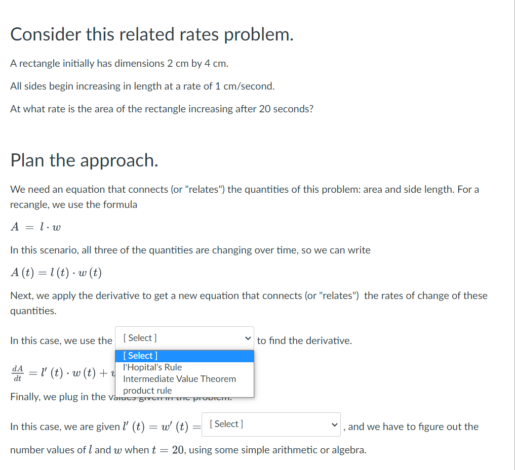 Solved Consider this related rates problem. A rectangle | Chegg.com