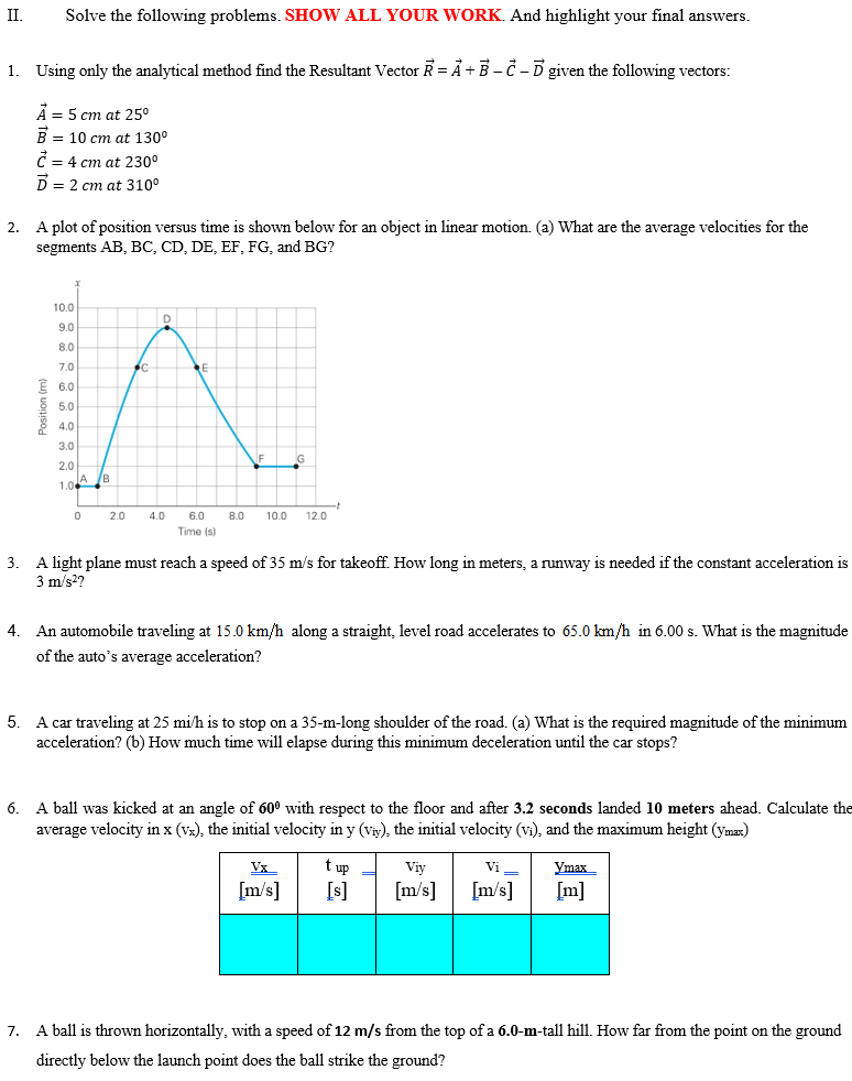 Solved II. Solve the following problems. SHOW ALL YOUR WORK. | Chegg.com