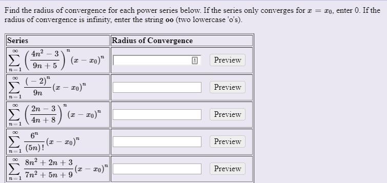 Solved Find the radius of convergence for each power series | Chegg.com