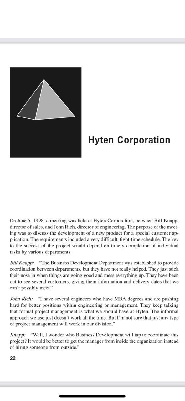 Solved Hyten Corporation On June 5, 1998, a meeting was held | Chegg.com