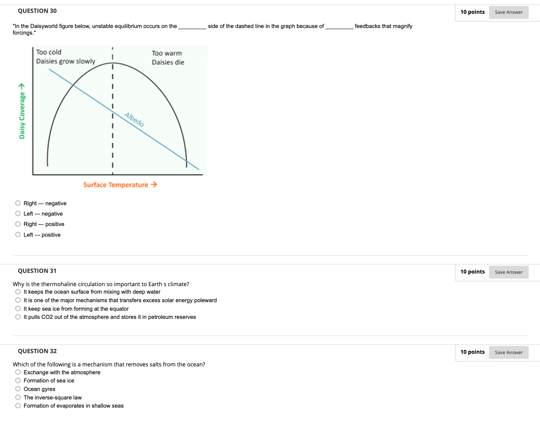 Solved "In the Daisyworld figure below, unstable equilibrium | Chegg.com