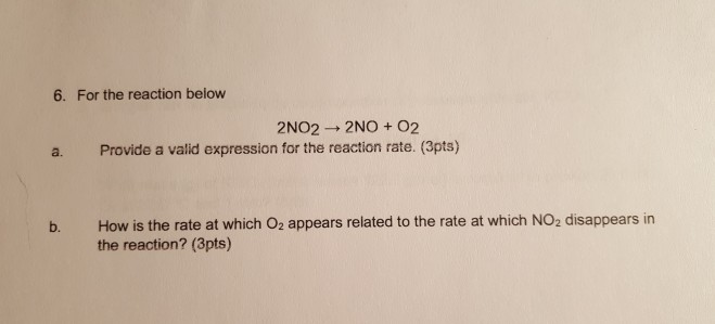 Solved 6. For the reaction below 2NO2 2NO +02 a. Provide a | Chegg.com