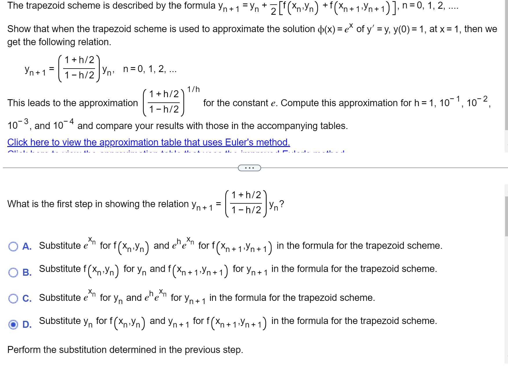 The trapezoid scheme is described by the formula | Chegg.com