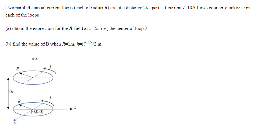 Solved Two parallel coaxial current loops (each of radius R) | Chegg.com