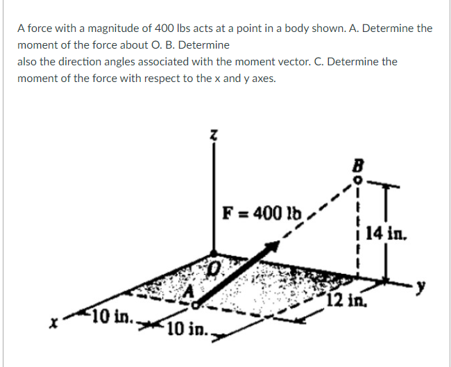 Solved A force with a magnitude of 400 lbs acts at a point | Chegg.com