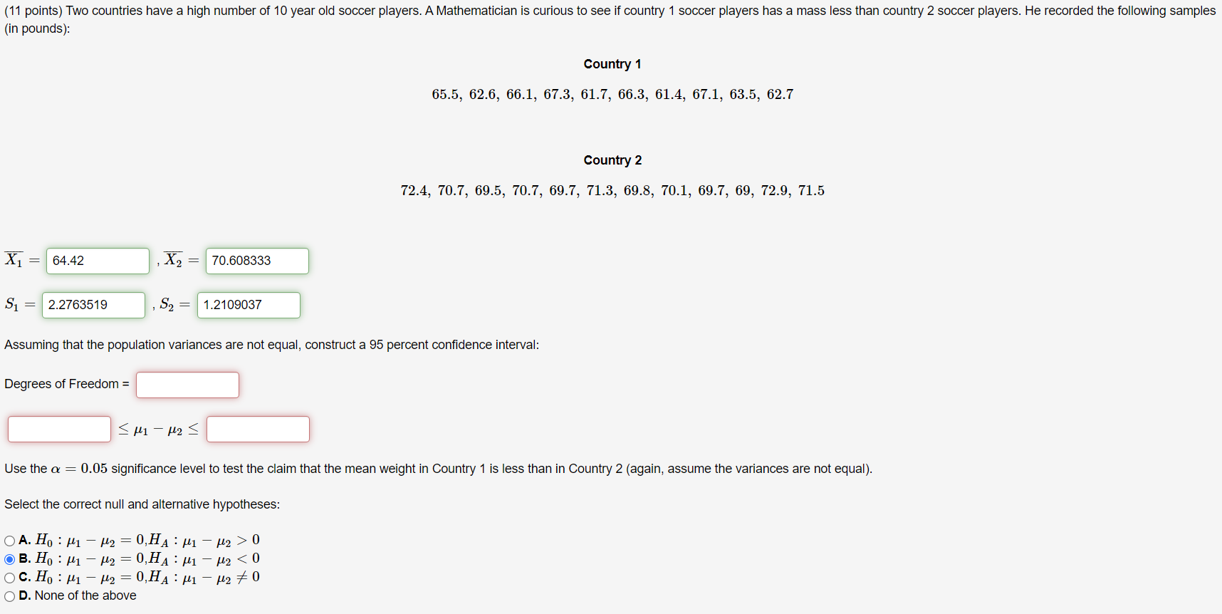 Solved e the α=0.05 significance level to test the lect the | Chegg.com