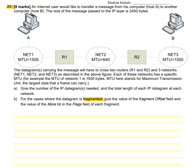 Solved Student Initials: 24. [8 marks] An Internet user | Chegg.com